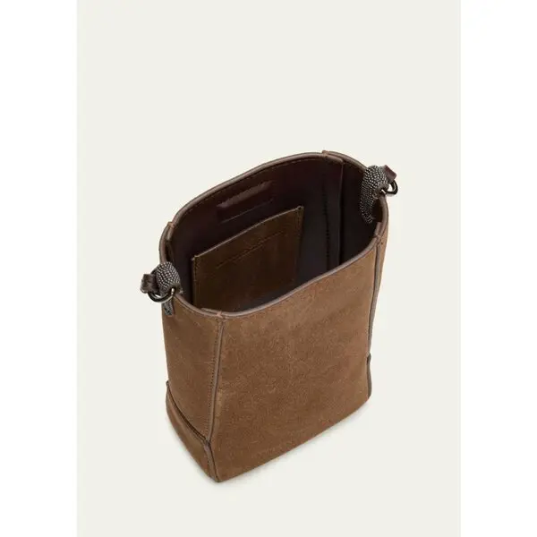 Brunello Cucinelli Mini Suede Phone Crossbody Bag With Monili Beading