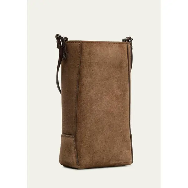 Brunello Cucinelli Mini Suede Phone Crossbody Bag With Monili Beading