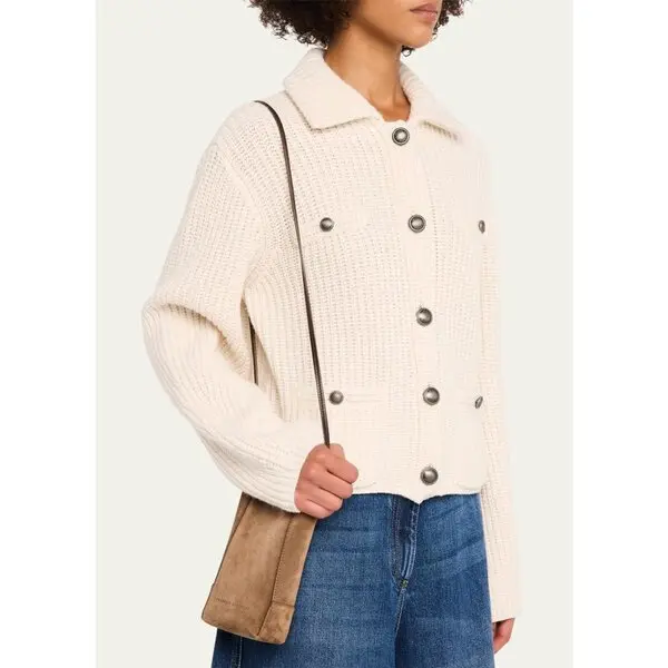 Brunello Cucinelli Mini Suede Phone Crossbody Bag With Monili Beading