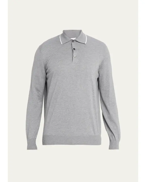 Brunello Cucinelli Cotton And Cashmere Knit Polo Sweater - Dark