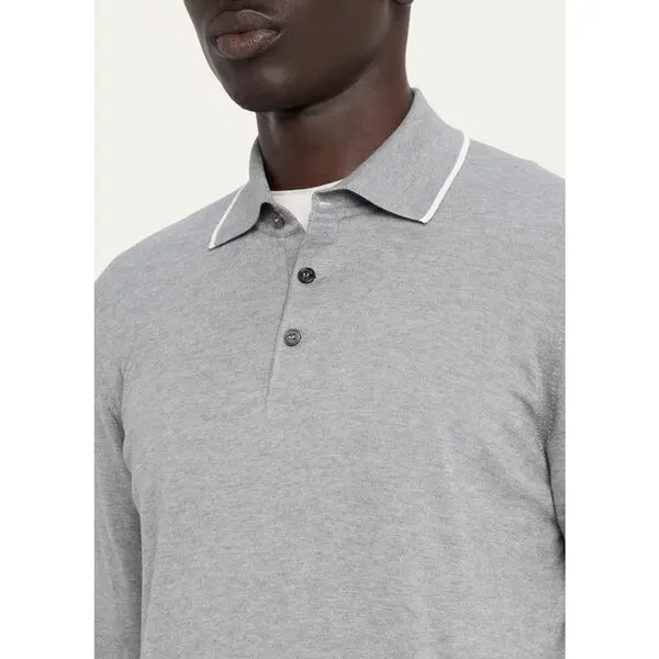 Brunello Cucinelli Cotton And Cashmere Knit Polo Sweater - Dark