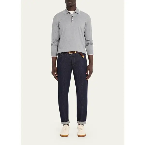 Brunello Cucinelli Cotton And Cashmere Knit Polo Sweater - Dark