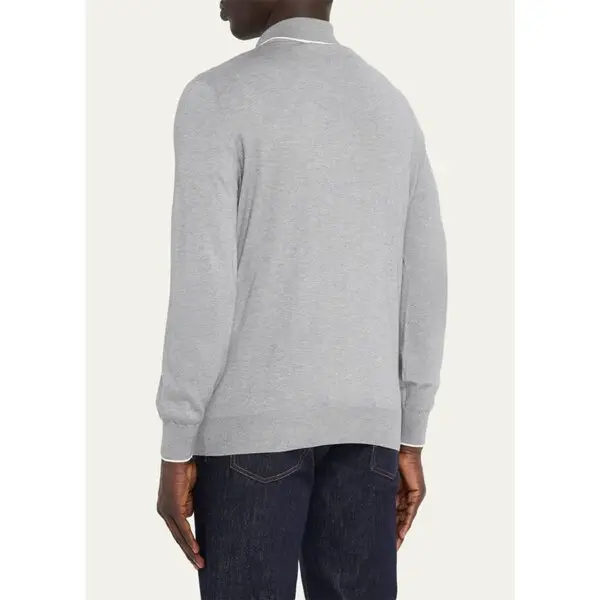Brunello Cucinelli Cotton And Cashmere Knit Polo Sweater - Dark