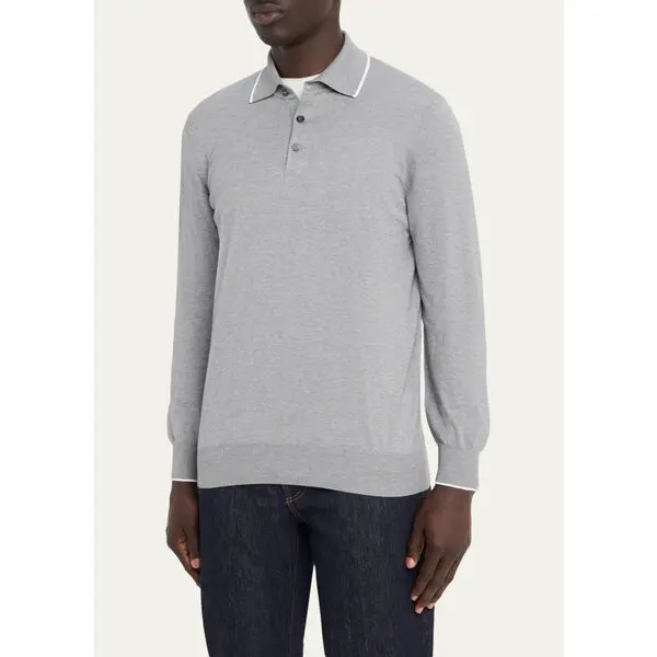 Brunello Cucinelli Cotton And Cashmere Knit Polo Sweater - Dark