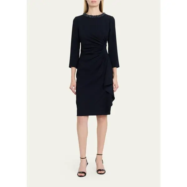 Rickie Freeman For Teri Jon Beaded Draped Crepe Dress