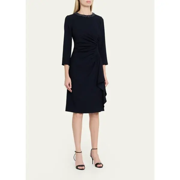 Rickie Freeman For Teri Jon Beaded Draped Crepe Dress