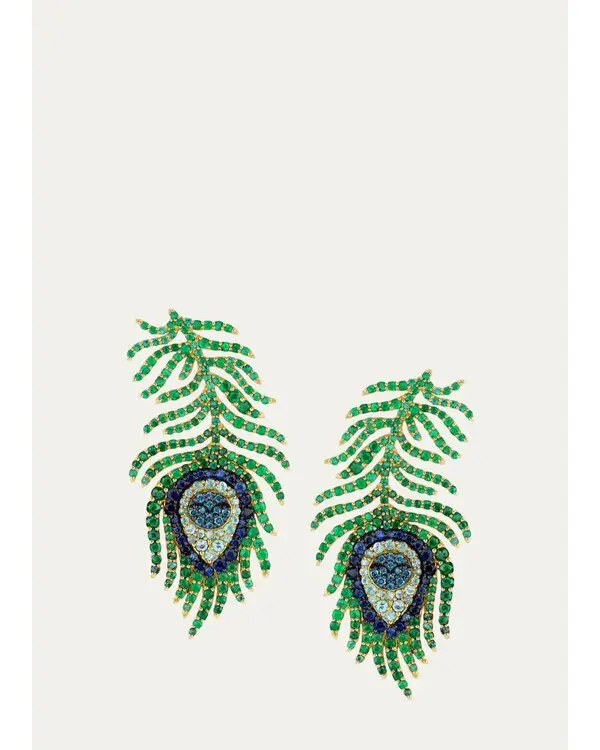GRACE WINFREY 18k Yellow Gold Multi-stone And Diamond Feather Earrings
