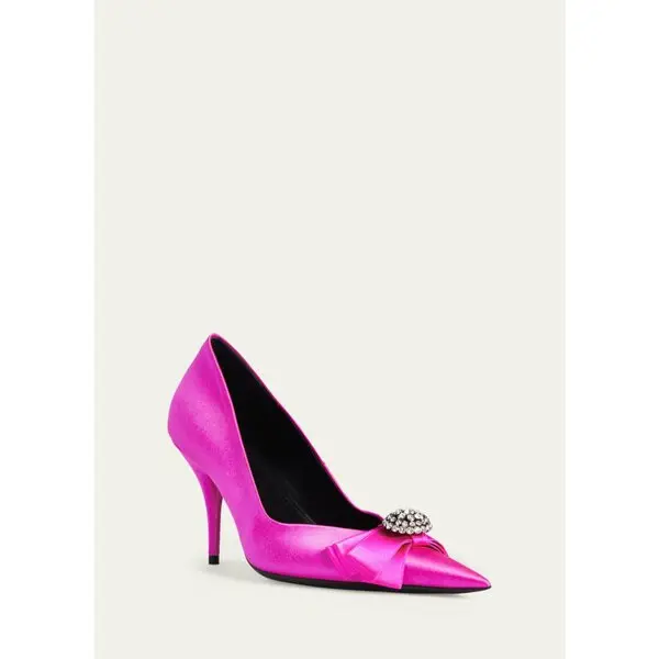 Balenciaga 90mm Avenue Palazzo Embellished Bow Satin Pumps - Fuschia