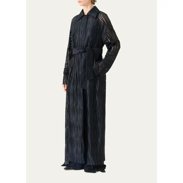 Akris Wave Embroidered Single-breasted Long Coat