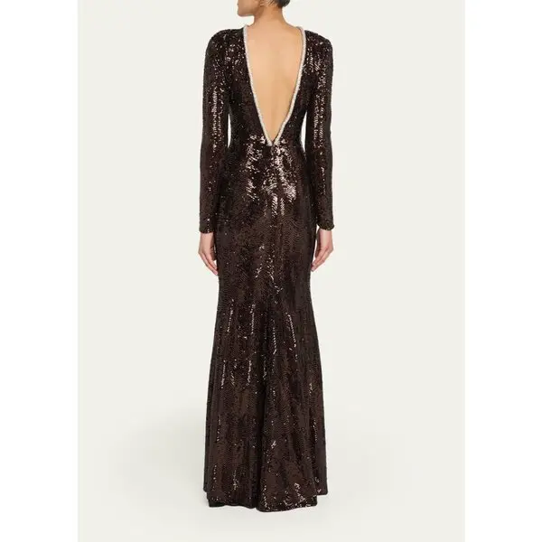 Prabal Gurung Long Sleeve Open Back Sequin Dress