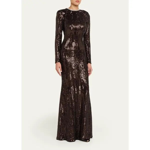 Prabal Gurung Long Sleeve Open Back Sequin Dress