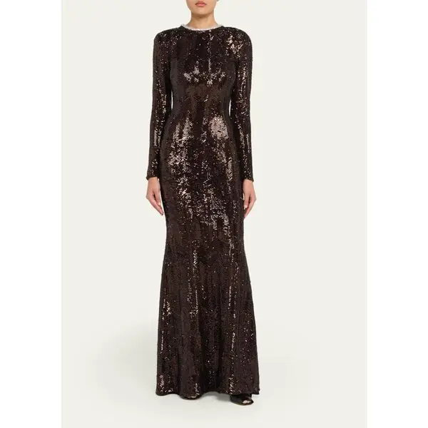 Prabal Gurung Long Sleeve Open Back Sequin Dress