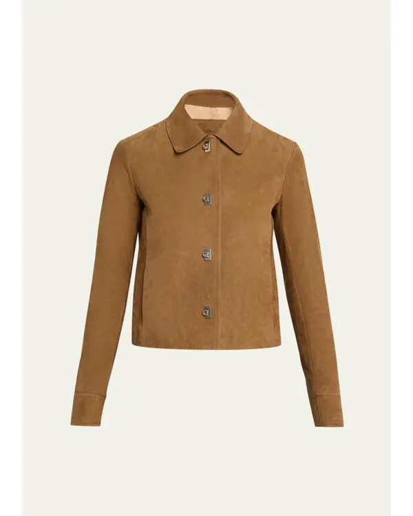 FERRAGAMO Nubuck Leather Boxy Jacket - Clay
