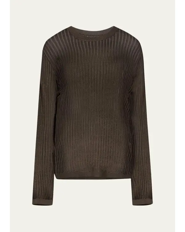 Loulou De Saison Hedora Linen Rib Crewneck Sweater - Brown