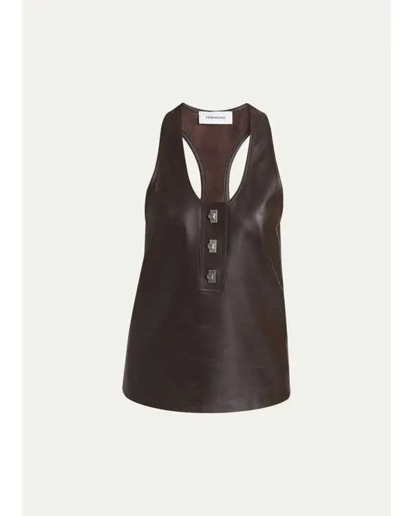 FERRAGAMO Toggle Nappa Leather Racerback Tank Top