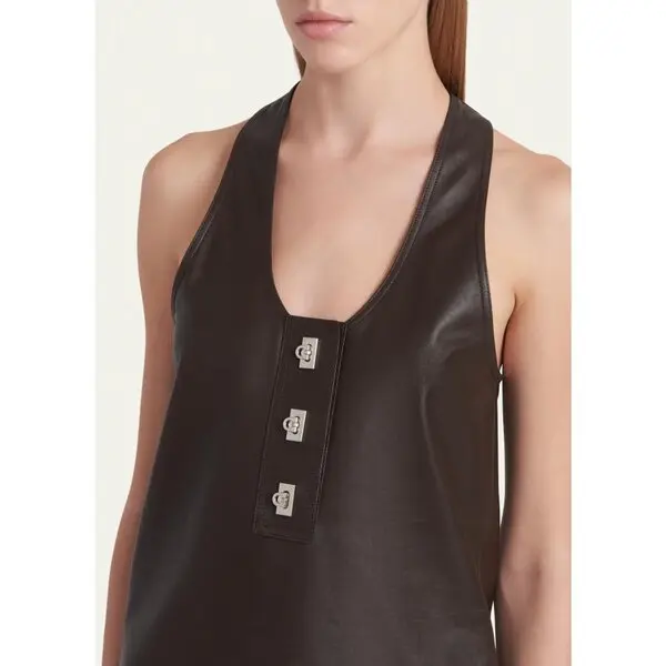 FERRAGAMO Toggle Nappa Leather Racerback Tank Top