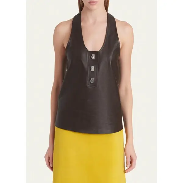 FERRAGAMO Toggle Nappa Leather Racerback Tank Top