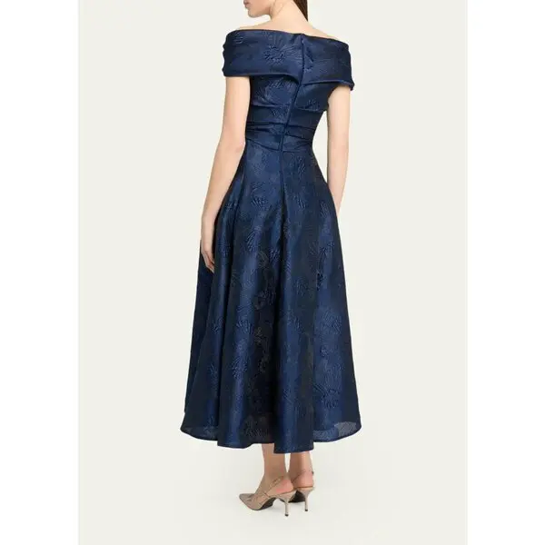 Talbot Runhof Off-shoulder Jacquard Dress With Pockets
