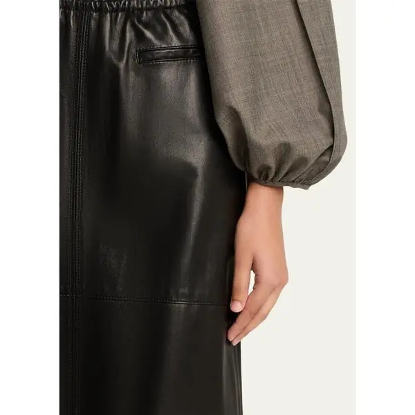 NACKIYE Runway Leather Midi Skirt