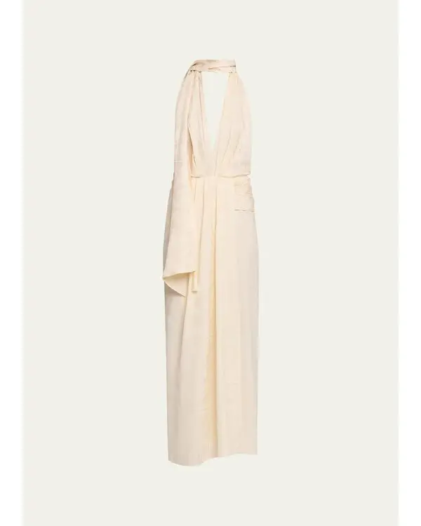 Johanna Ortiz Wildly Beautiful Plunging Halter Maxi Dress - Ecruu