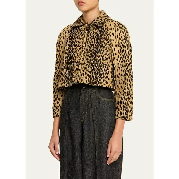 NACKIYE Pixie Cheetah-print Velvet Crop Jacket