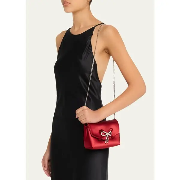 JIMMY CHOO Mini Crystal Bow-embellished Satin Crossbody Bag