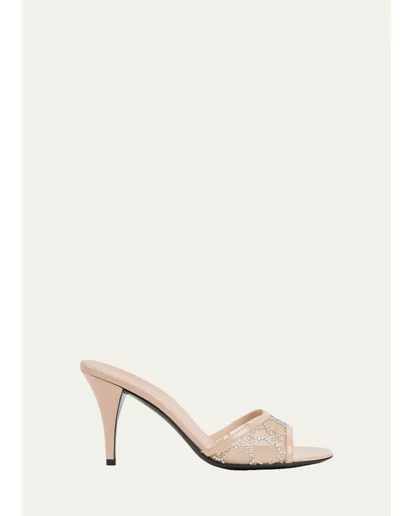 Gucci Erin Jeweled Leather Stiletto Sandals - Shell