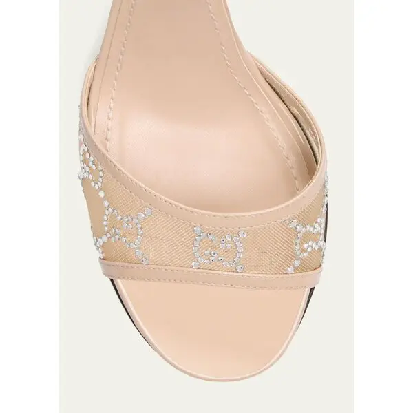 Gucci Erin Jeweled Leather Stiletto Sandals - Shell
