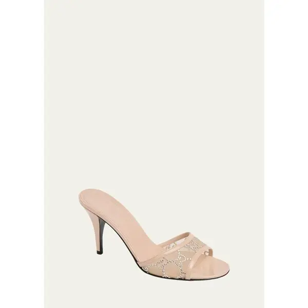Gucci Erin Jeweled Leather Stiletto Sandals - Shell