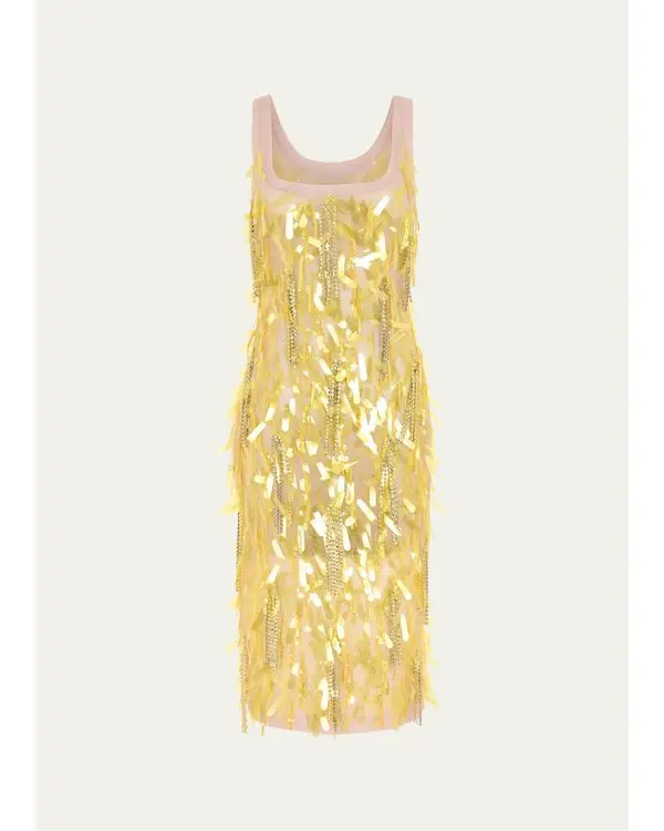 16Arlington Shani Embellished Mesh Midi Dress - Yellow