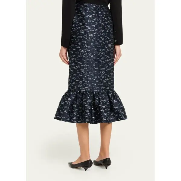 MARKARIAN Farinata Floral Twill Ruffle Midi Skirt