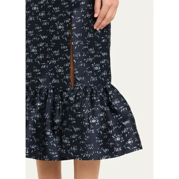 MARKARIAN Farinata Floral Twill Ruffle Midi Skirt