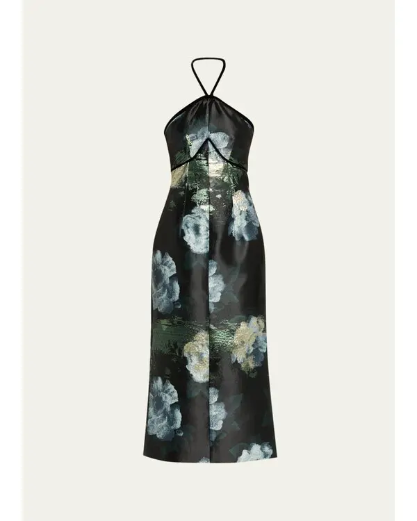 MARKARIAN Domino Metallic Watercolor Halter Midi Dress