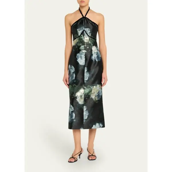 MARKARIAN Domino Metallic Watercolor Halter Midi Dress