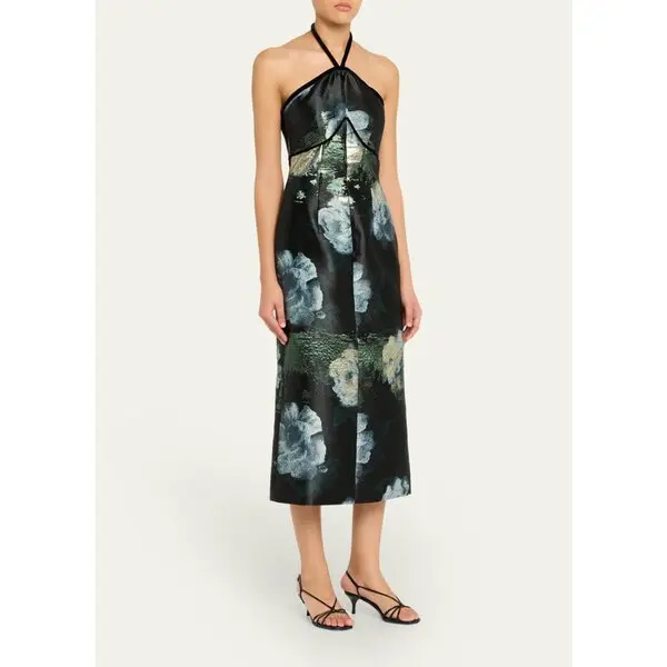 MARKARIAN Domino Metallic Watercolor Halter Midi Dress