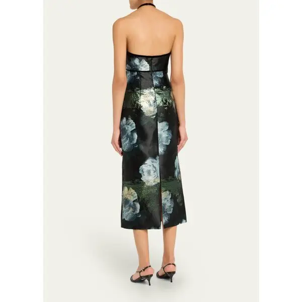 MARKARIAN Domino Metallic Watercolor Halter Midi Dress