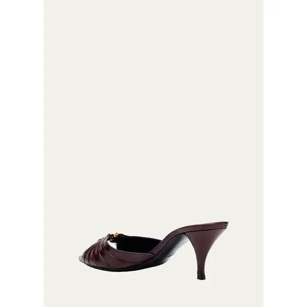 Saint Laurent 60mm Babylone Ruched Leather Mule Sandals