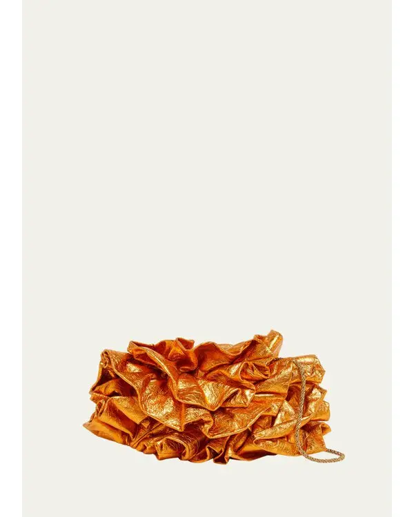 Dries Van Noten Small Metallic Ruffle Leather Clutch Bag