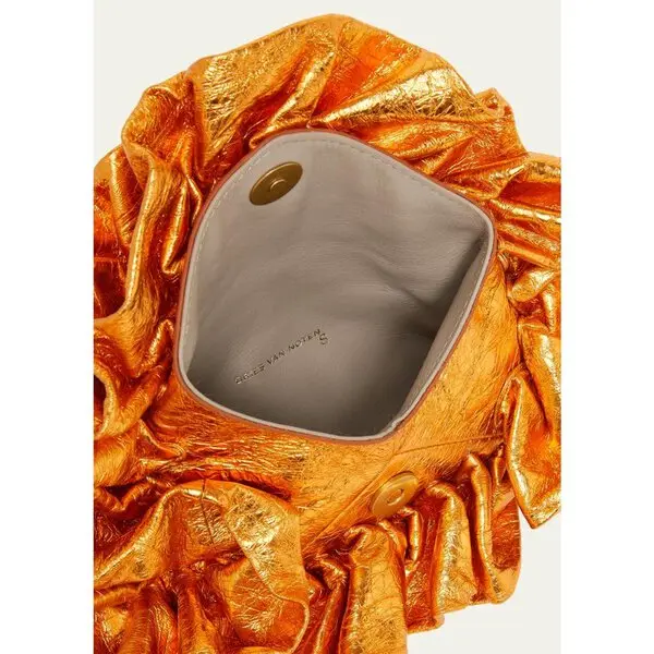 Dries Van Noten Small Metallic Ruffle Leather Clutch Bag