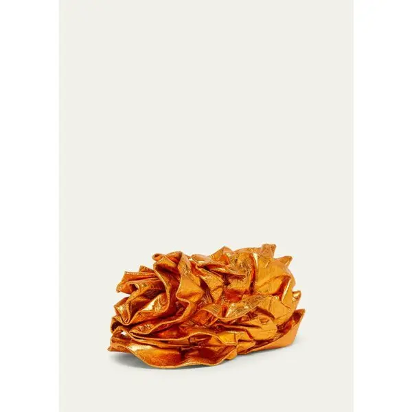Dries Van Noten Small Metallic Ruffle Leather Clutch Bag