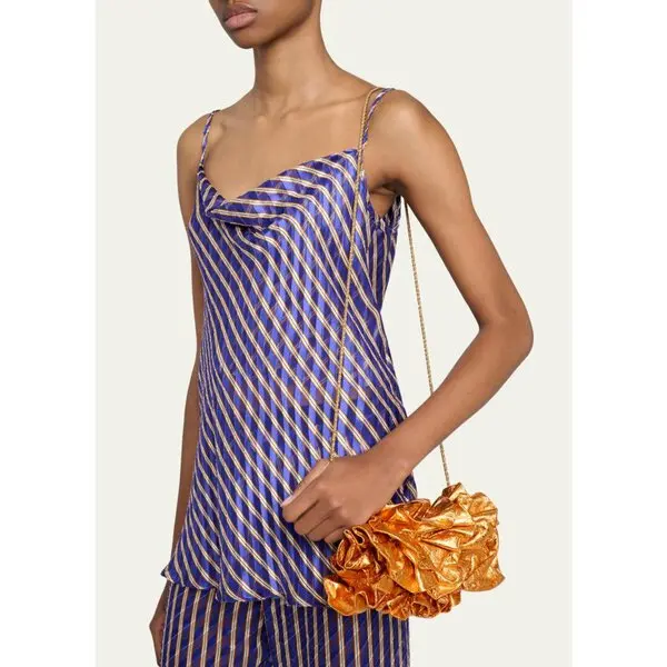 Dries Van Noten Small Metallic Ruffle Leather Clutch Bag