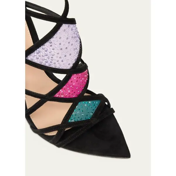 GIANVITO ROSSI 105mm Confetti Embellished Suede And Mesh Sandals - Multicolor