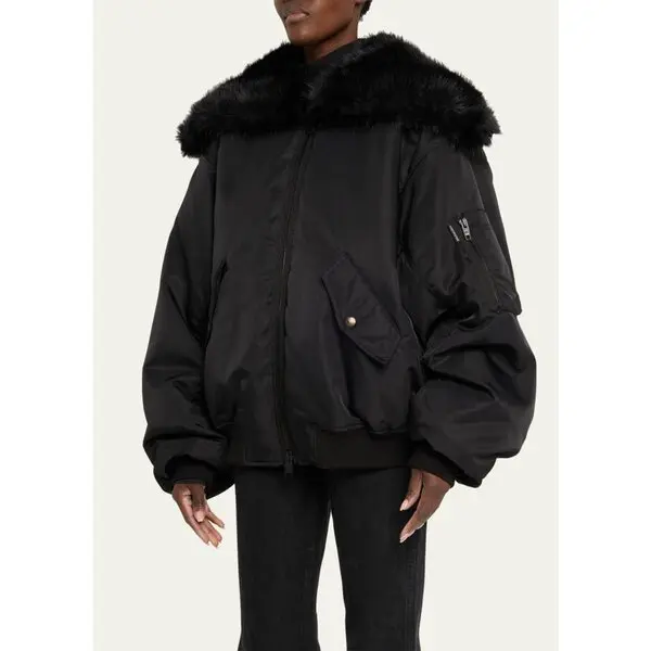 Balenciaga Faux Fur Hooded Bomber Jacket