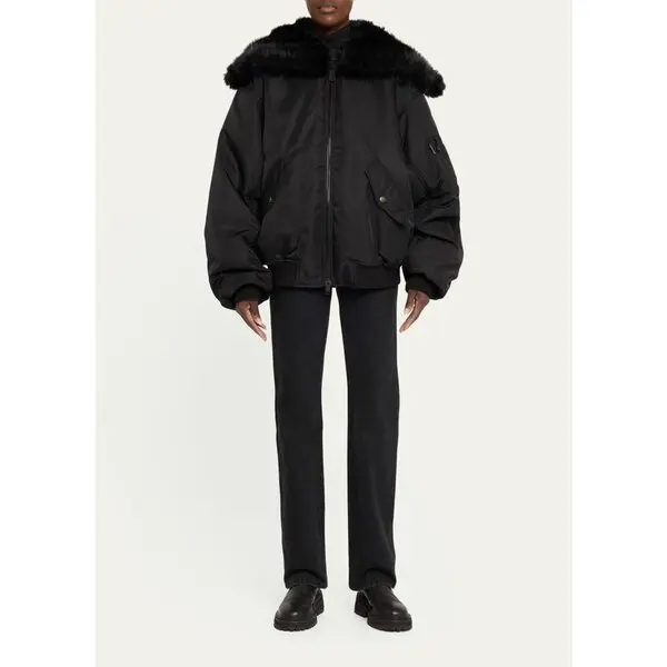 Balenciaga Faux Fur Hooded Bomber Jacket