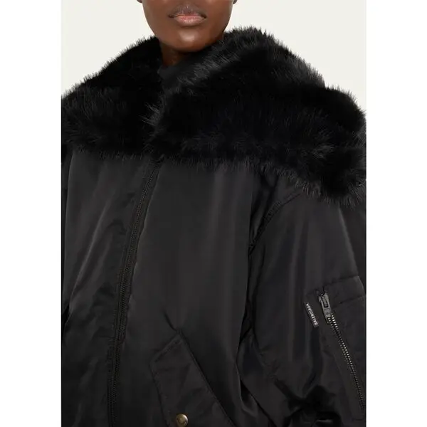 Balenciaga Faux Fur Hooded Bomber Jacket