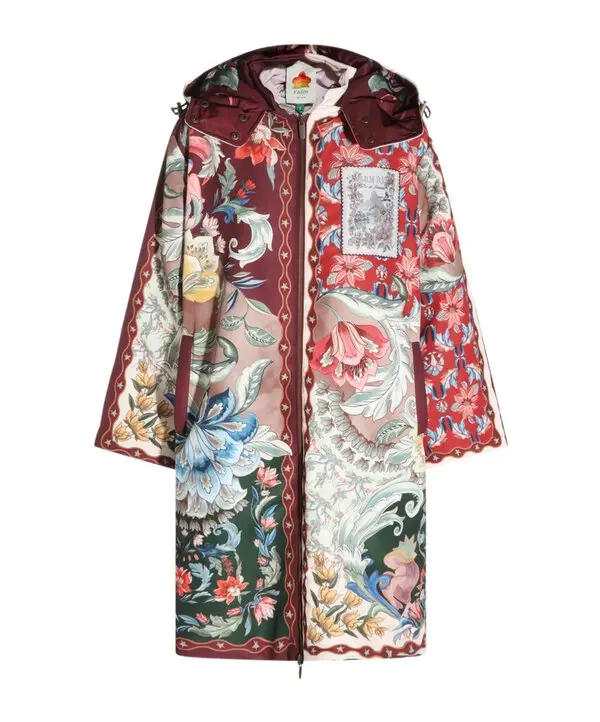 Farm Rio Patchwork Print Hooded Coat