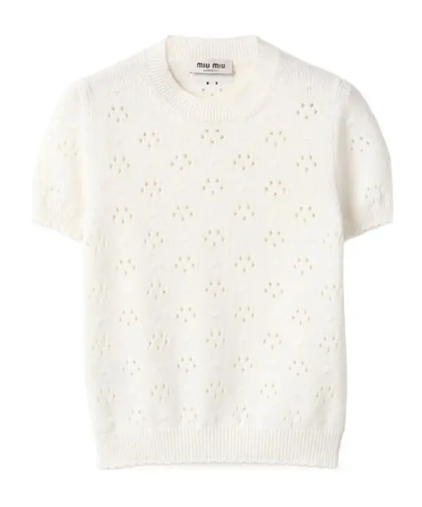 Miu Miu Cotton Crew-neck Sweater - White