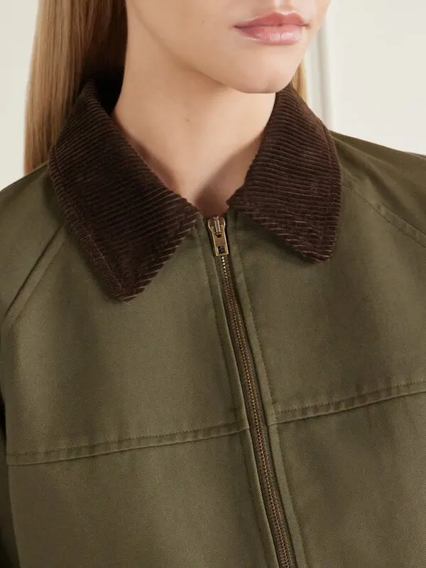 NILI LOTAN Corduroy-trimmed Cotton-twill Jacket
