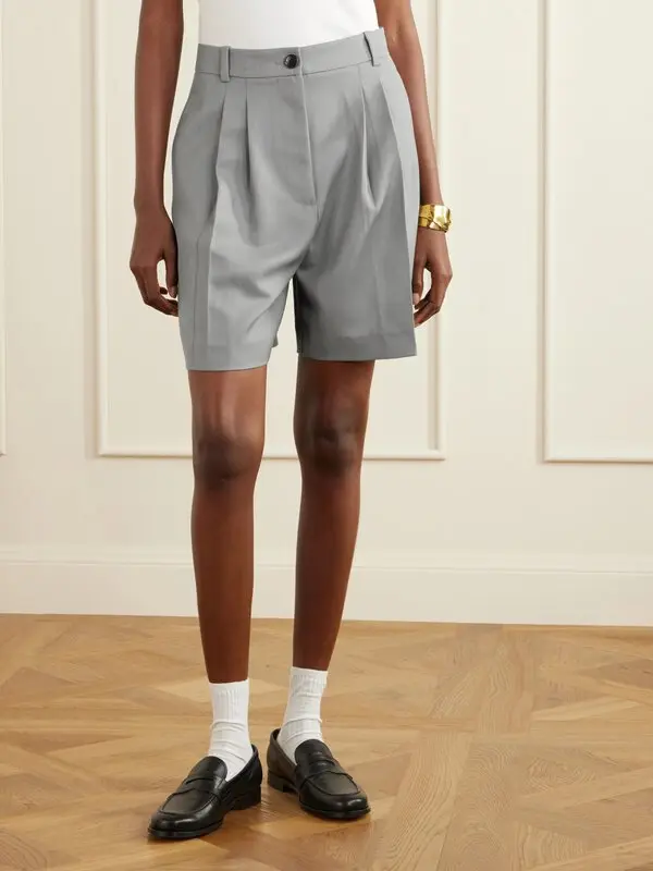 ANINE BING Pleated Wool Shorts