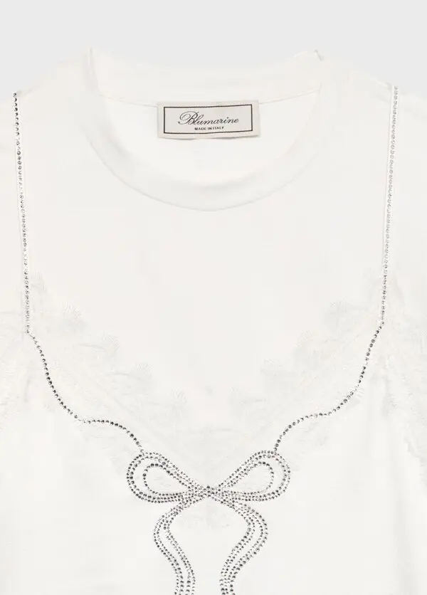 Blumarine Lace-trim Bow-print T-shirt